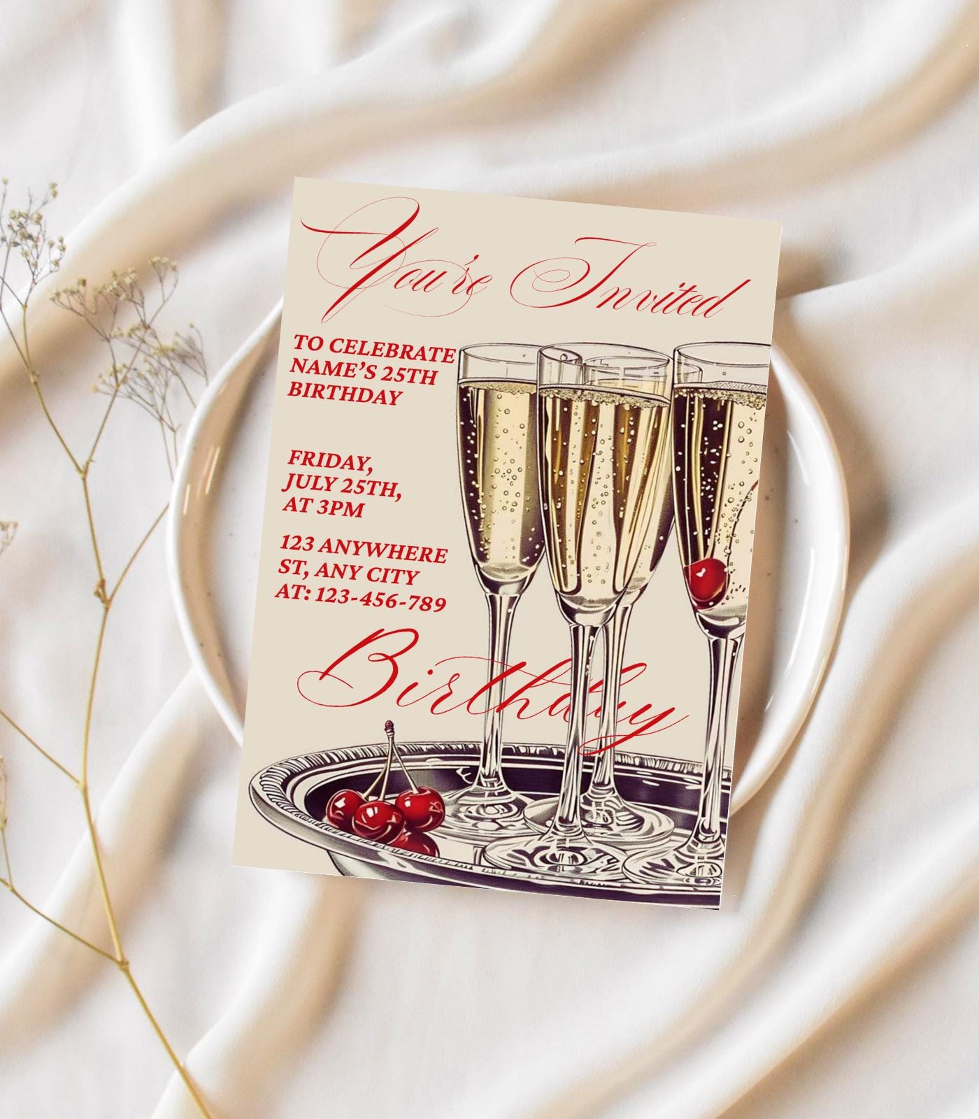 Vintage Glam Birthday Invitation︱canva Editable Birthday Party Template ...