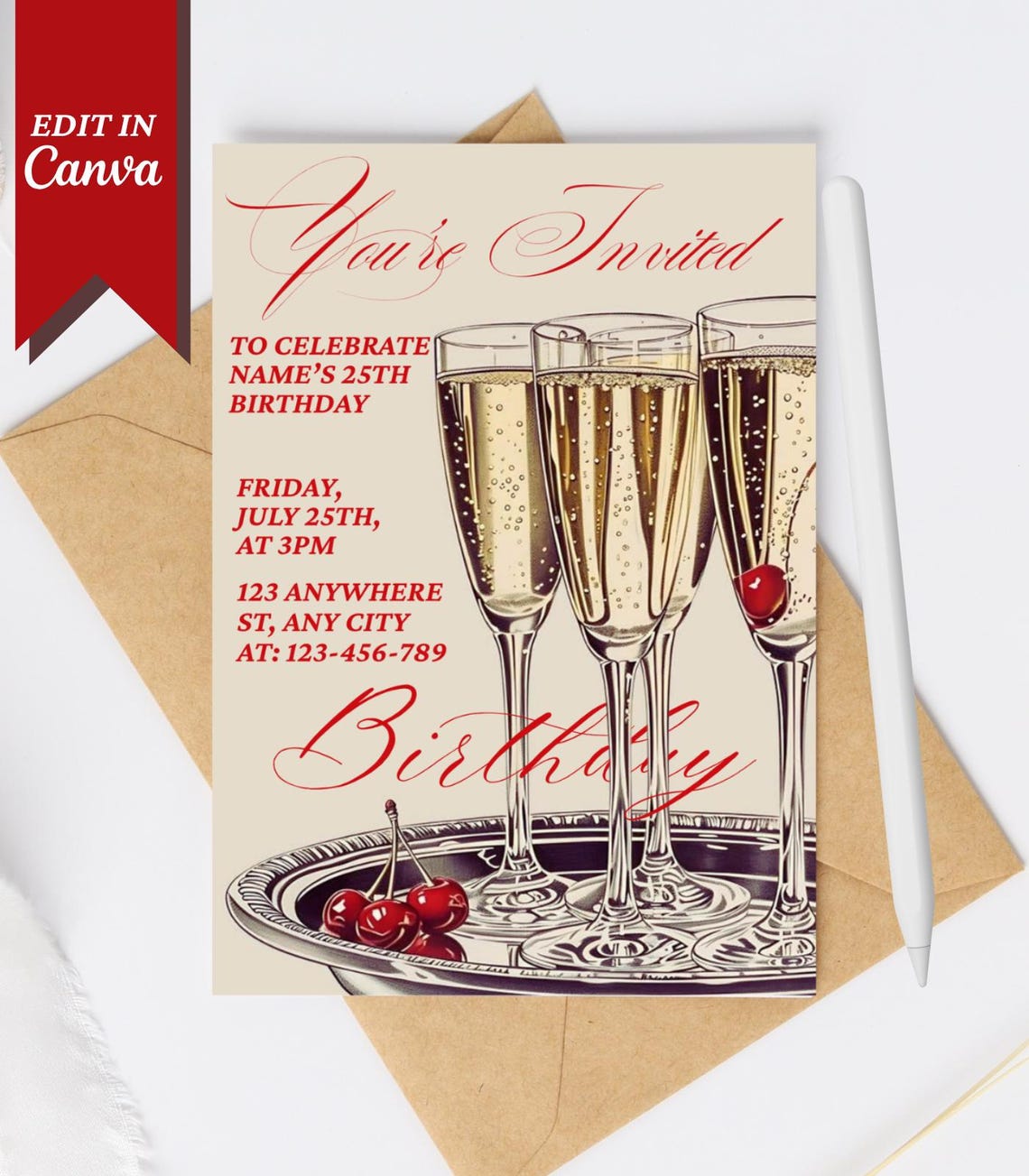 Vintage Glam Birthday Invitation︱canva Editable Birthday Party Template ...
