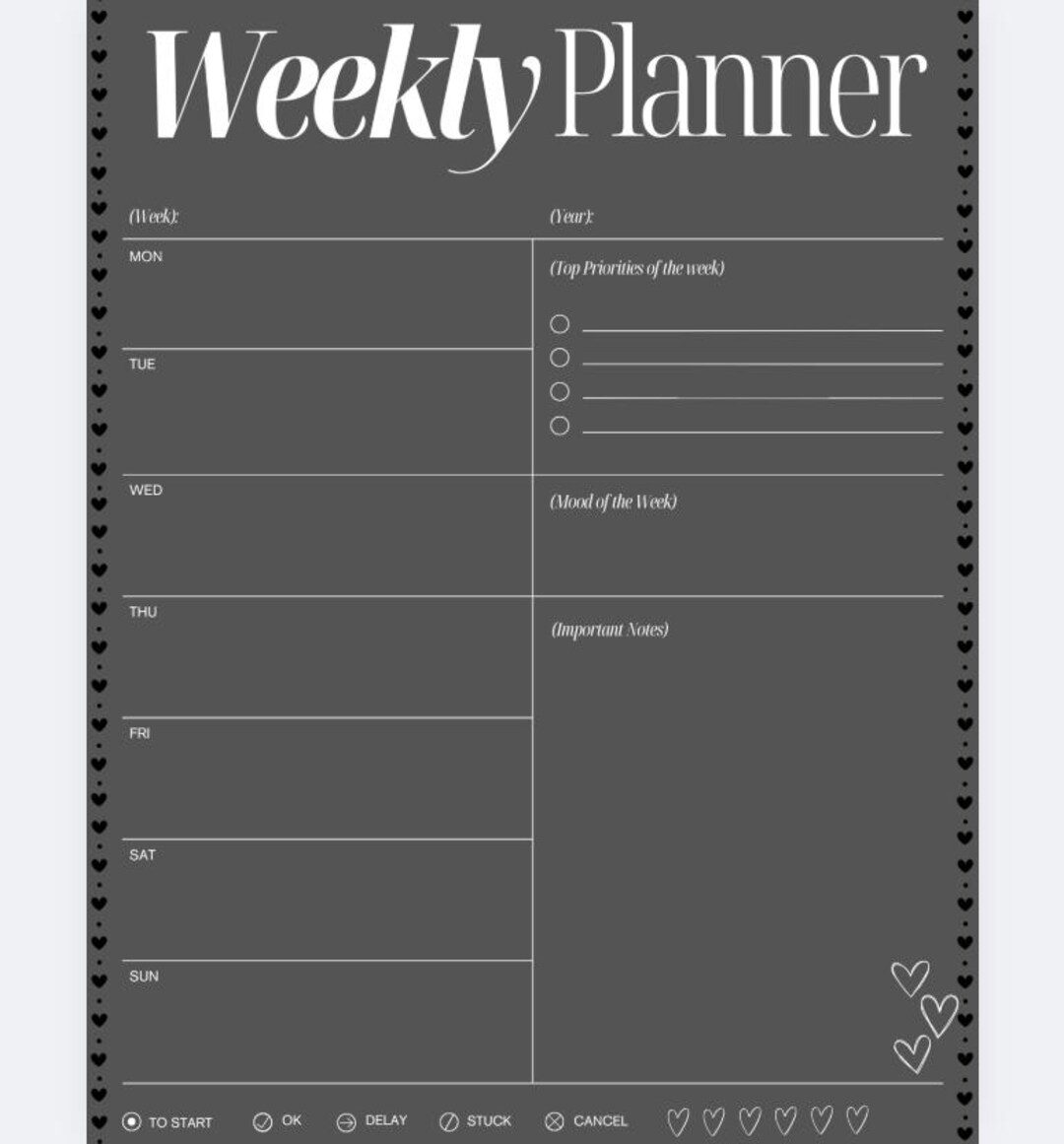 Weekly Planner Dark Grey Minimalist Weekly Planner Task Tracker Digital ...