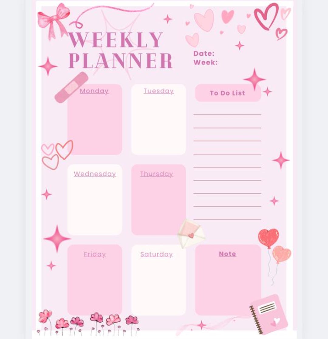 Pink Weekly Digital Planner: Undated PDF Organizer - Etsy