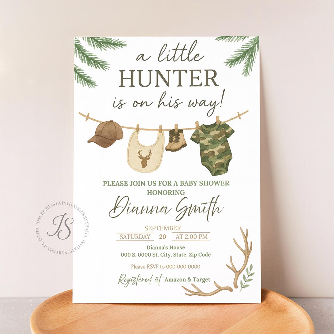A Little Hunter is on the Way Baby Shower Invitation: A Hunting Themed ...