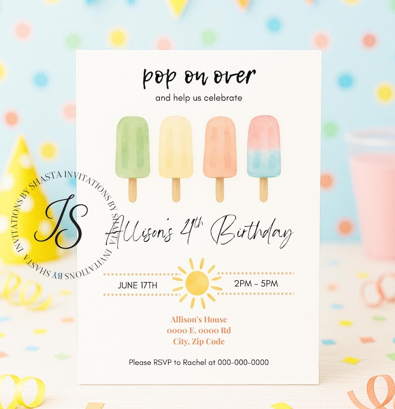Popsicle Birthday Invitation Template: Summer Splash Party (5x7 Inches ...