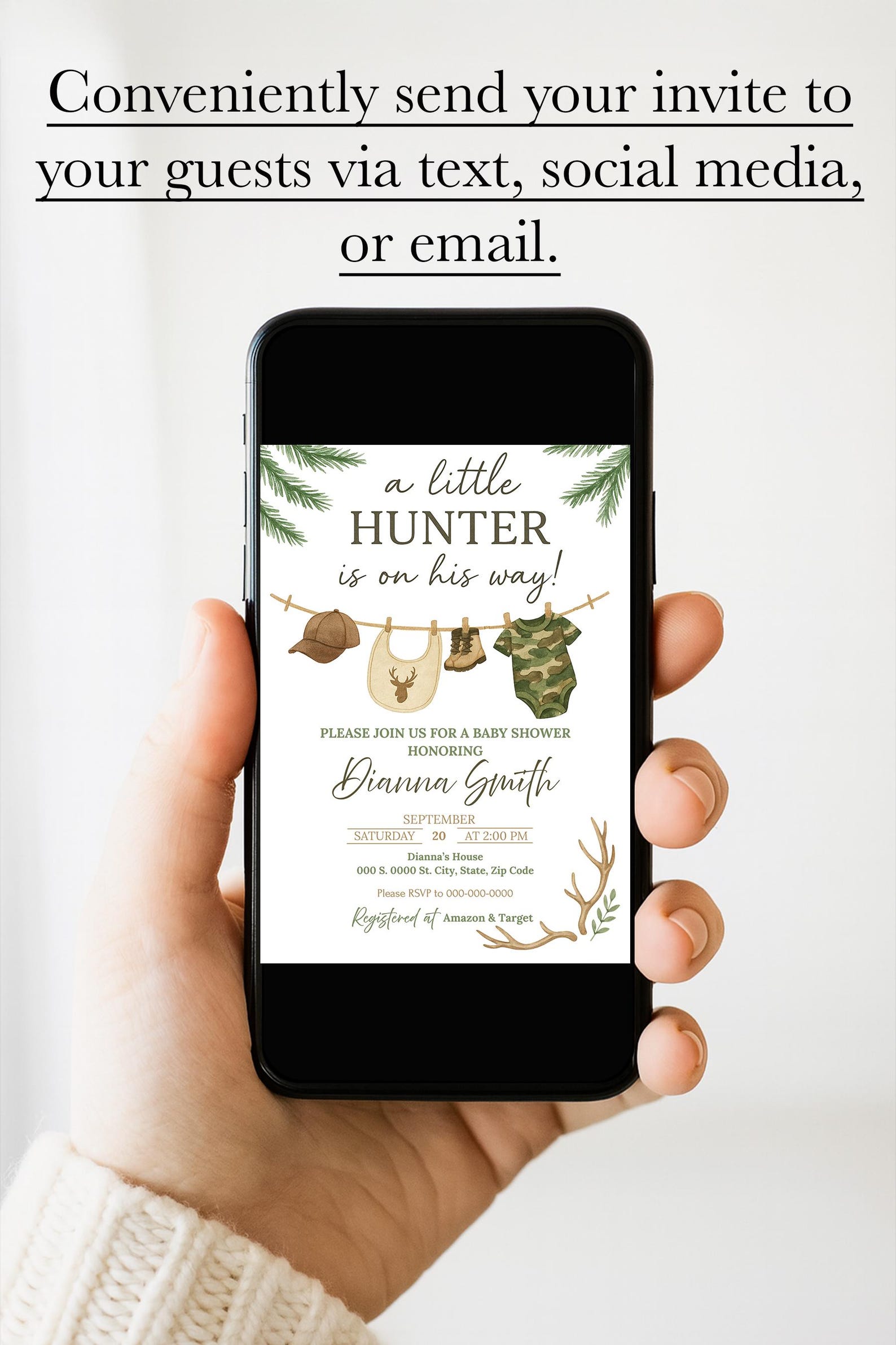 A Little Hunter is on the Way Baby Shower Invitation: A Hunting Themed ...