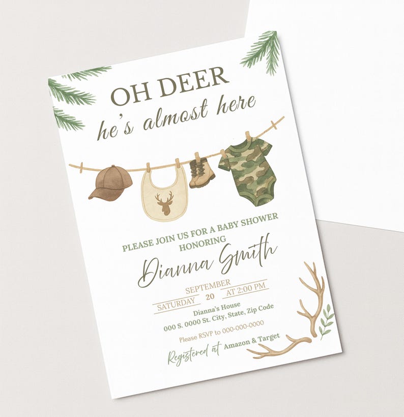 Oh Deer He's Almost Here Baby Shower Invitation: A Hunting Themed Baby ...