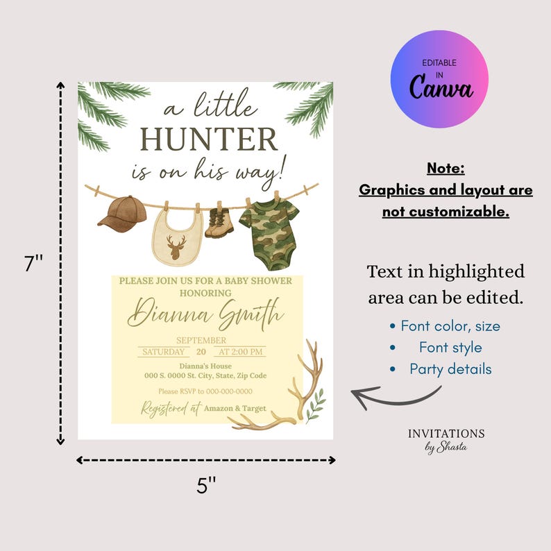 A Little Hunter is on the Way Baby Shower Invitation: A Hunting Themed ...
