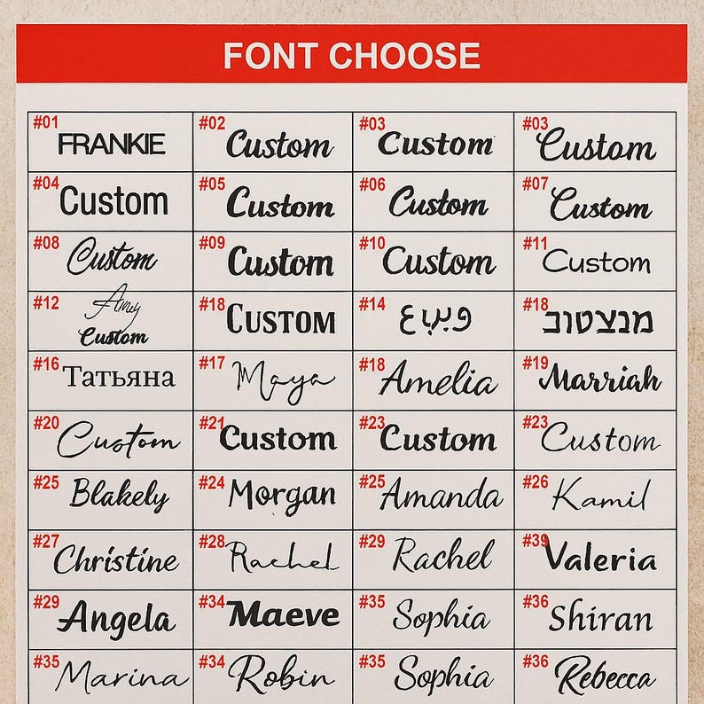 Personalized Font Chart for Name Necklace | 45 Custom Font Options ...