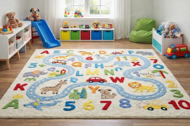 Kids Educational Alphabet & Numbers Rug, Colorful Nursery Playroom Area ...