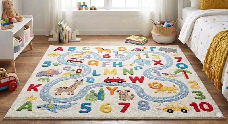 Kids Educational Alphabet & Numbers Rug, Colorful Nursery Playroom Area ...