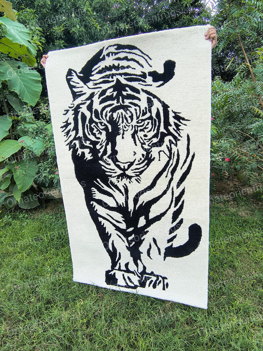 Hand-tufted Black and White Tiger Rug: Animal Decor - Etsy
