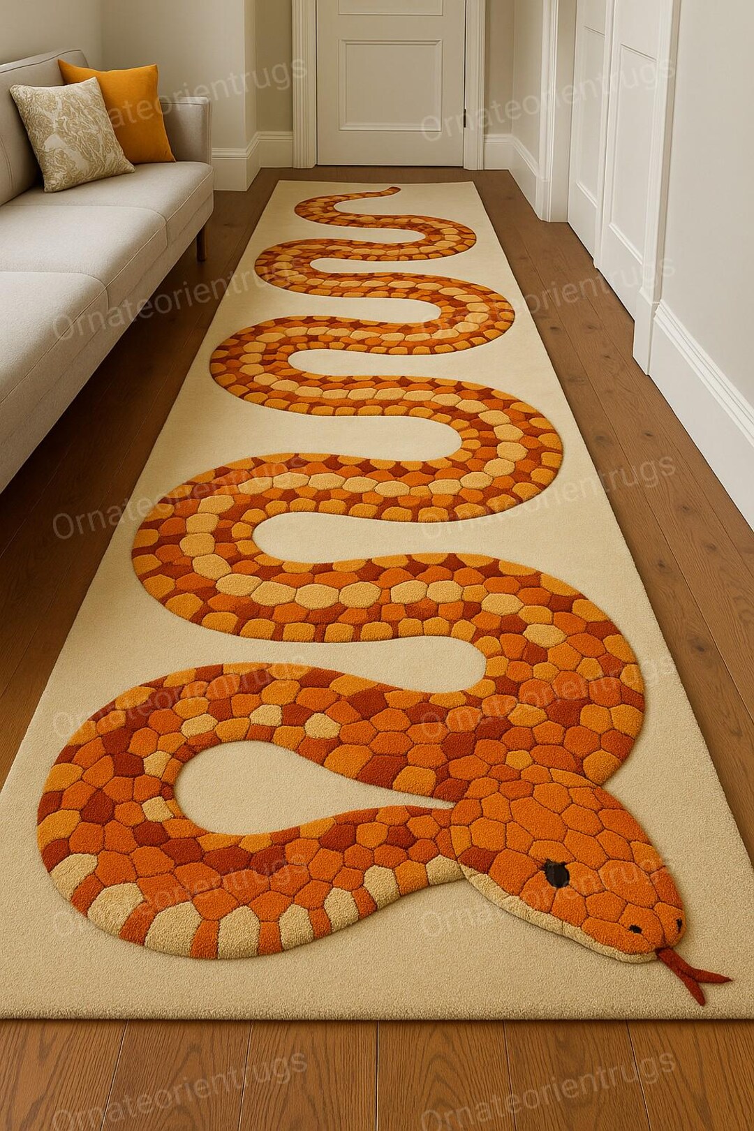 Snake Runner Rug for Hallway, Orange Serpent Carpet, Hand Tufted Animal ...