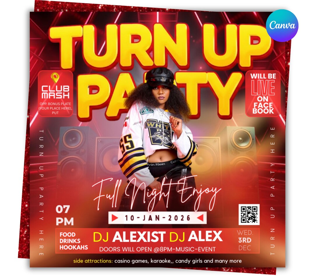 Night Party Flyer, DJ Club Event Flyer, Red Street Vibes Nightlife ...