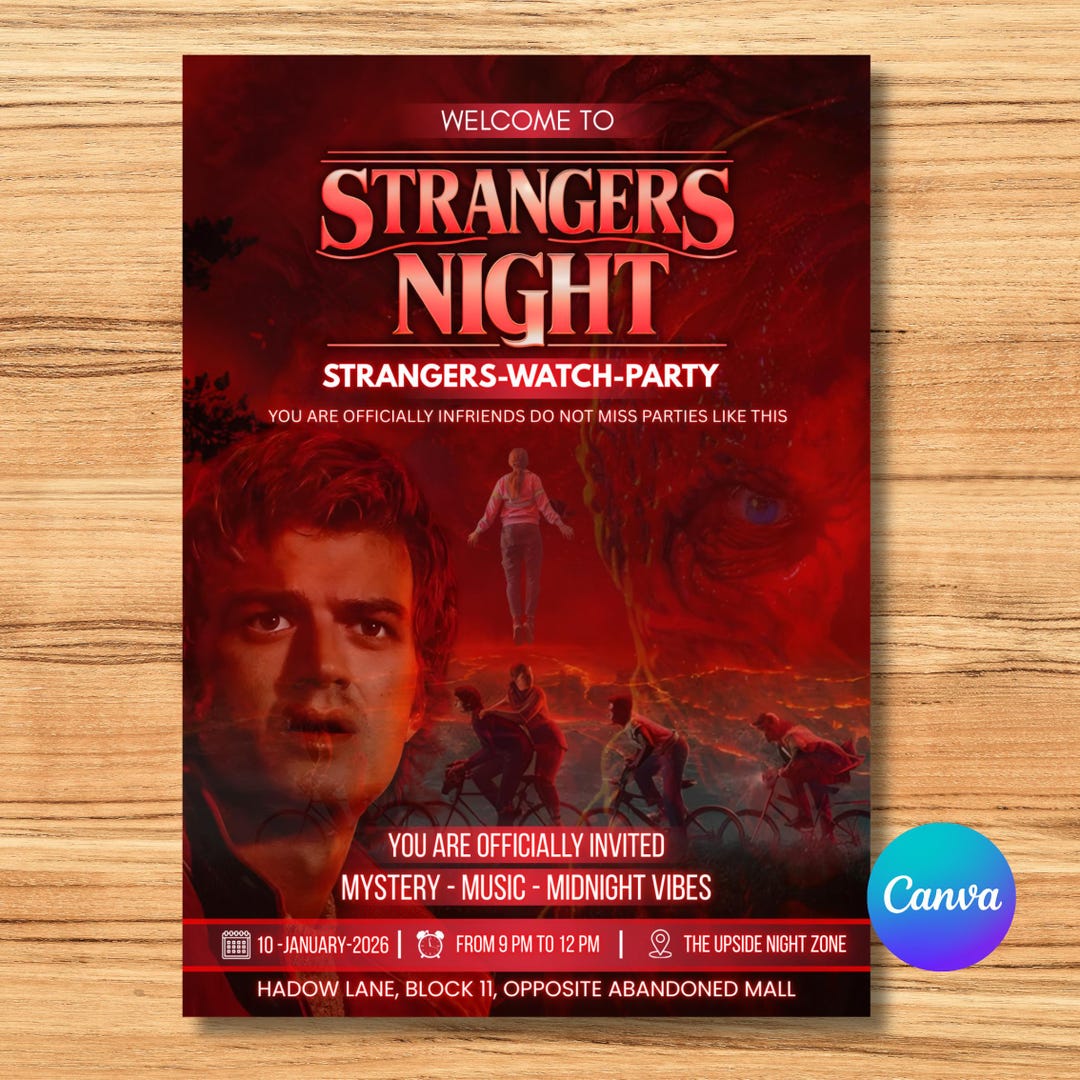 Strangers Night Watch Party Invitation | Mystery Horror Theme Party ...