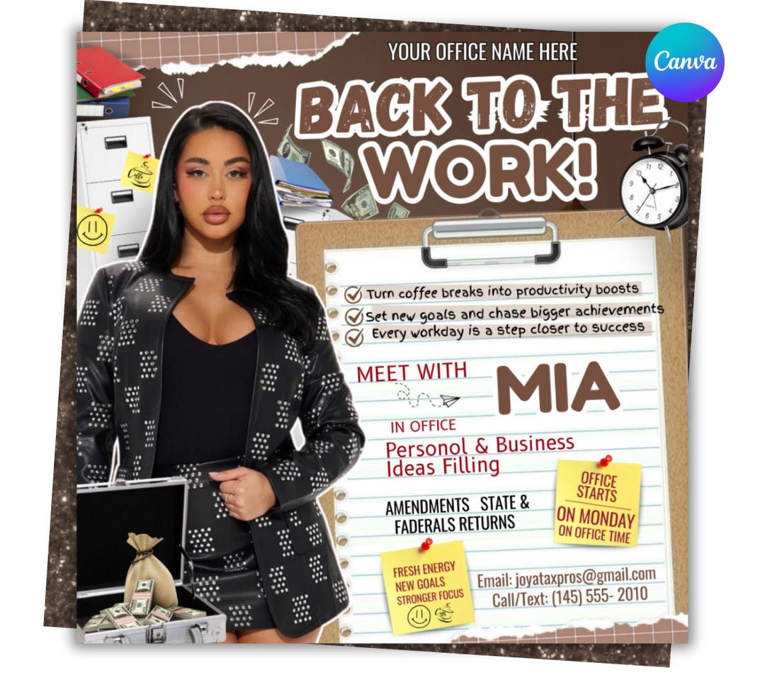 Back to Work Flyer, Clueless Aesthetic Office Flyer, Editable Canva ...