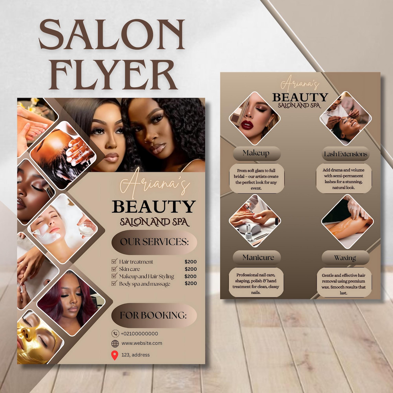 Beauty Salon Flyer: Editable Canva Template, Hair Nail Makeup Design ...