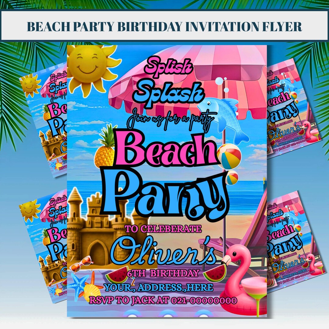 Editable Beach Party Birthday Invitation,stitch Invitation,summer Party ...