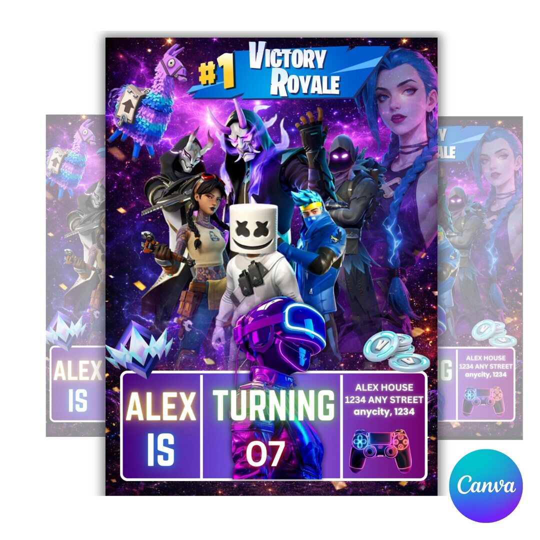 Fort Game Birthday Invitation, Gamer Party Invite, Battle Royale Theme ...
