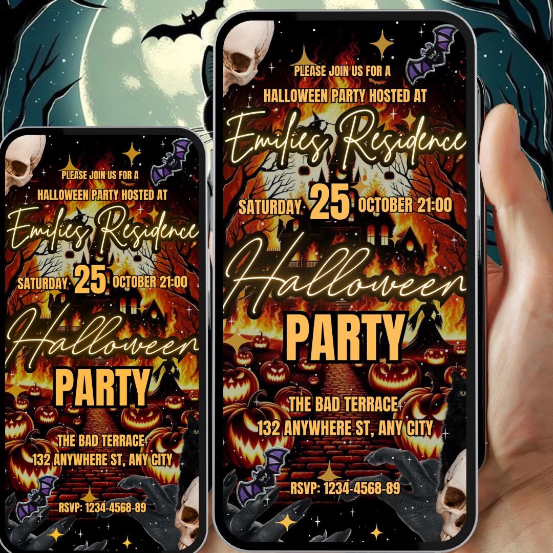 Digital Halloween Party Invitation, Animated Scull Pumpkin Party Video ...