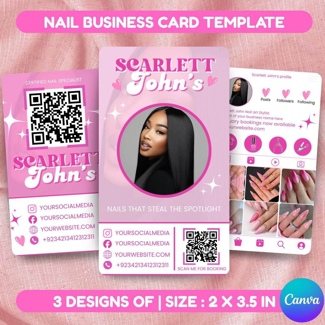 Nail Tech QR Code Business Card Template | Nails Salon Card | Hair ...