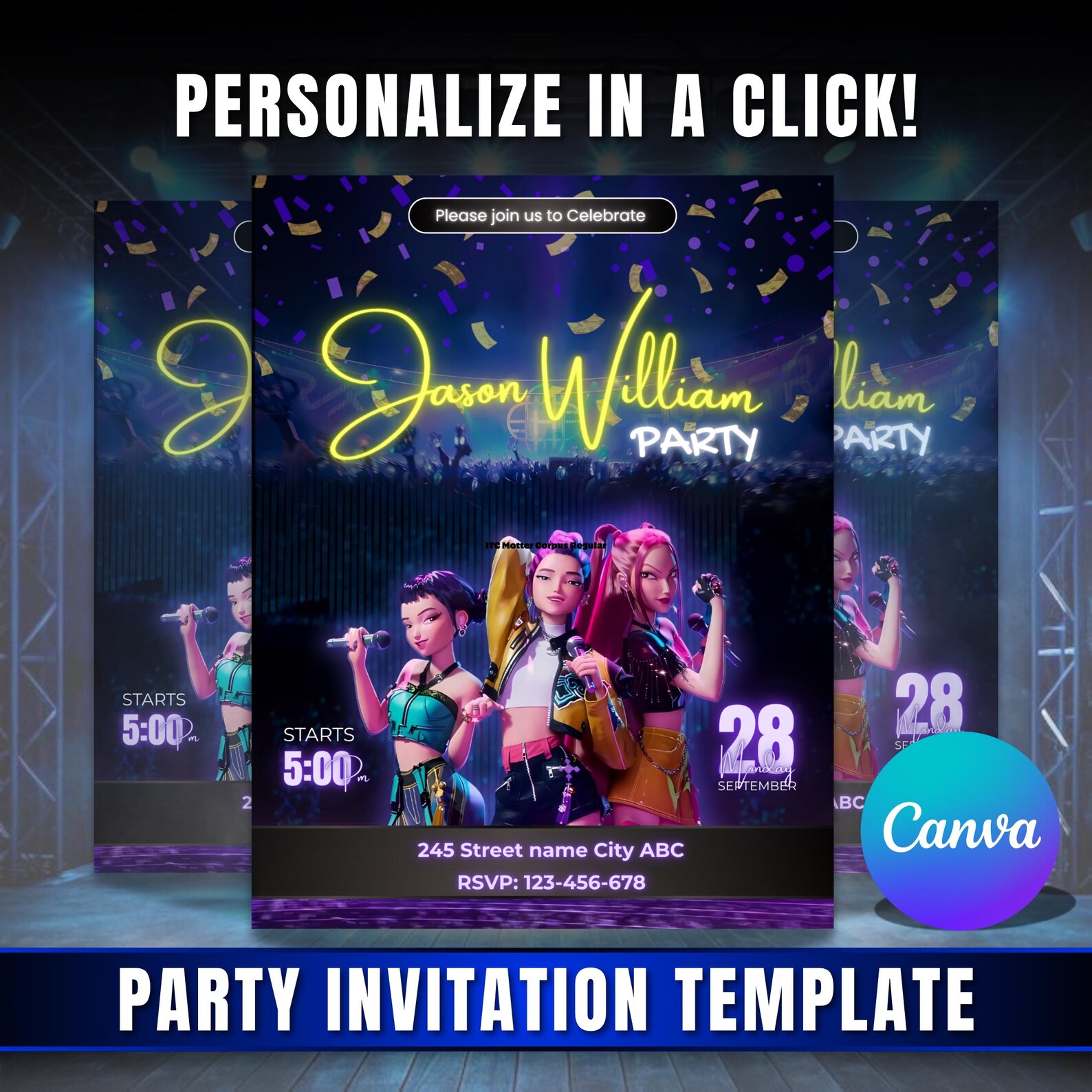 Kpop Party Invitation Template,kpop Demon Hunter Party Invitation ...