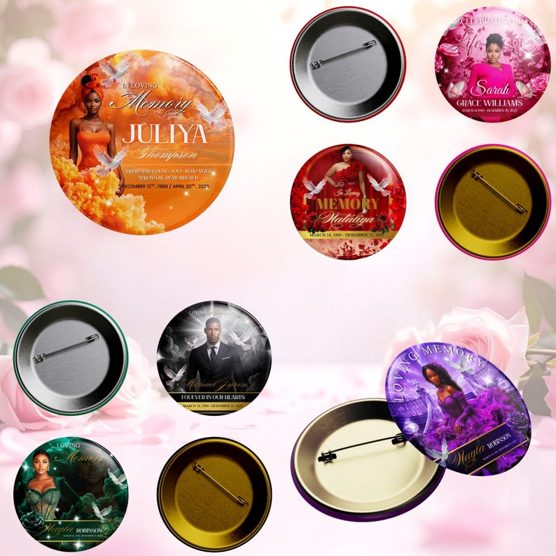 Funeral Announcement in Loving Memory Pin Button Mega Bundle | Editable ...