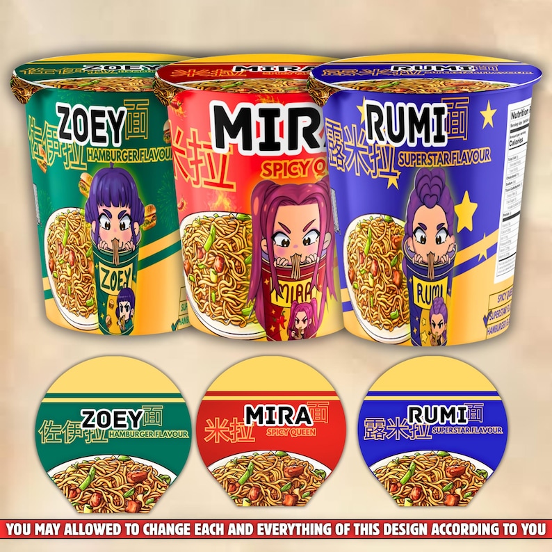 Kpop Demon Hunters Cup Noodle Label | Huntrix Ramyeon Printable Pack ...