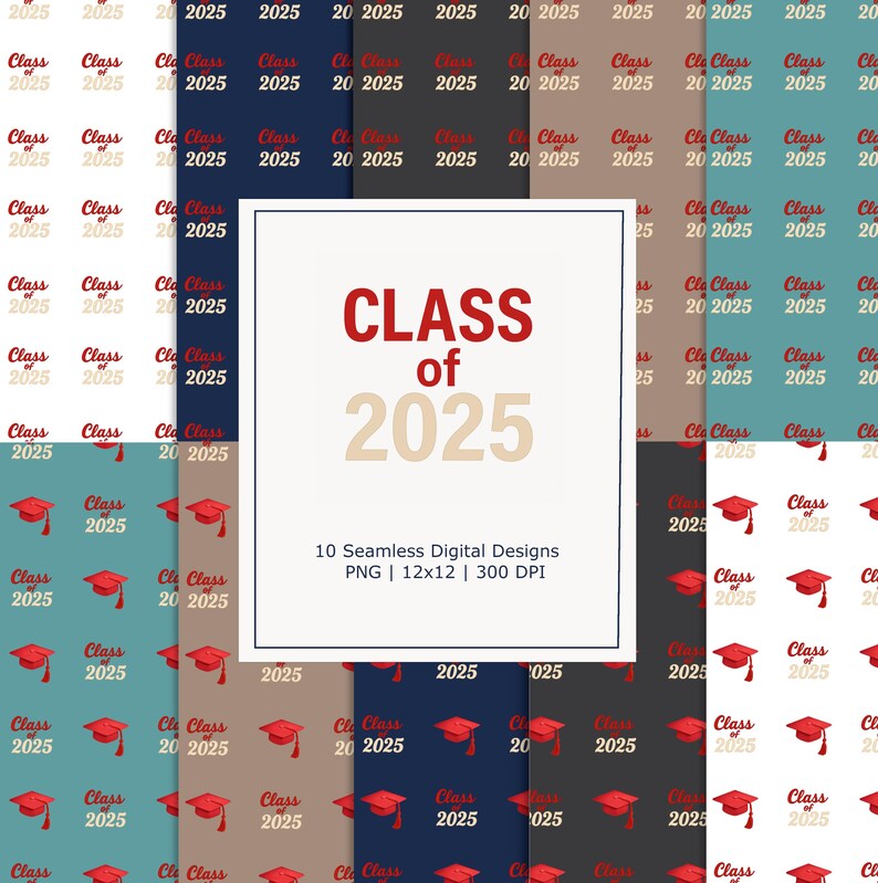 Class of 2025 Seamless Patterns – Graduation Digital Paper Bundle – Red ...