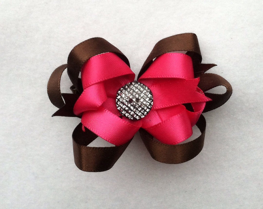 Pink Chocolate Hair Bow With Sparkly Button Center - Etsy