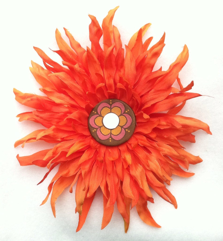 Orange Sunburst Flower With Decorative Button Center - Etsy