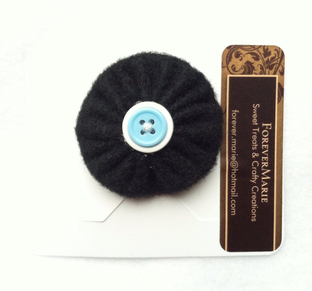 Black Felt Yo Yo With White and Blue Button Center - Etsy
