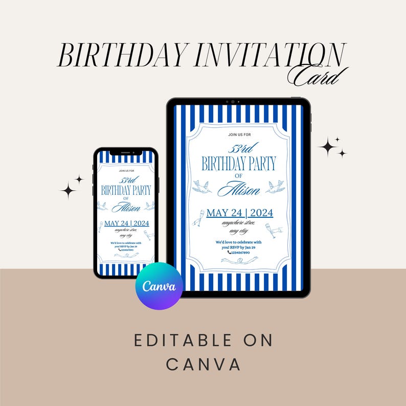 Editable Invite on Canva Teens Birthday Invites Digitable Birthday ...