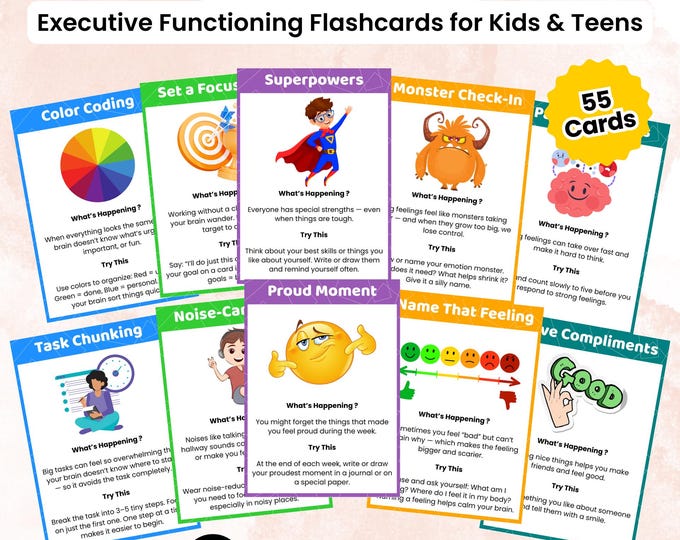 ADHD Coping Cards: Executive Functioning & SEL Flashcards, Emotional ...