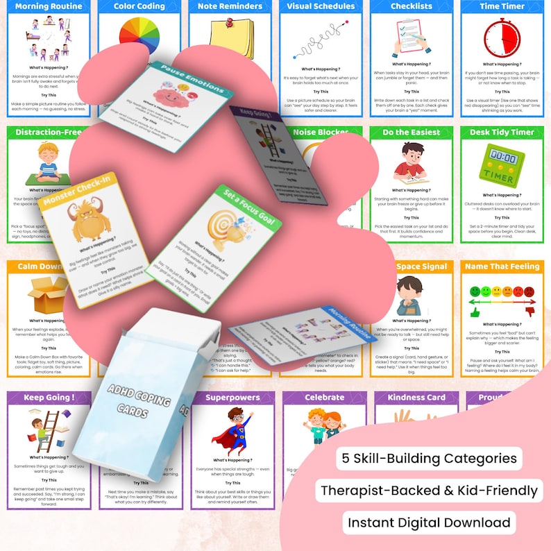 ADHD Coping Cards: Executive Functioning & SEL Flashcards, Emotional ...