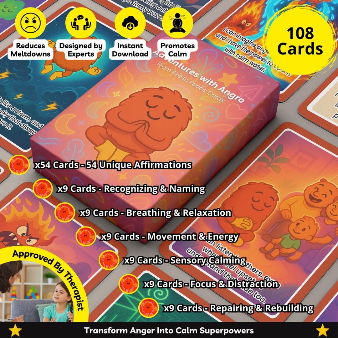 Kids Anger Management Cards: Adventures With Angro, Calm Down ...