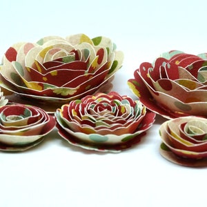 Farmhouse Paper Paper Flowers Barn Red Print Rolled Flowers - Etsy