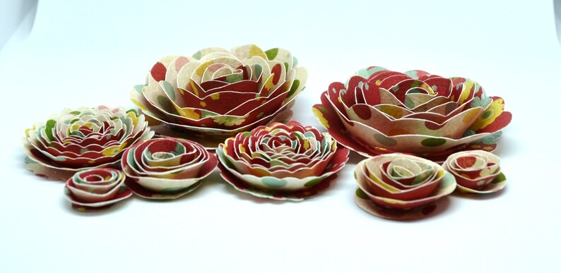 Farmhouse Paper Paper Flowers Barn Red Print Rolled Flowers | Etsy