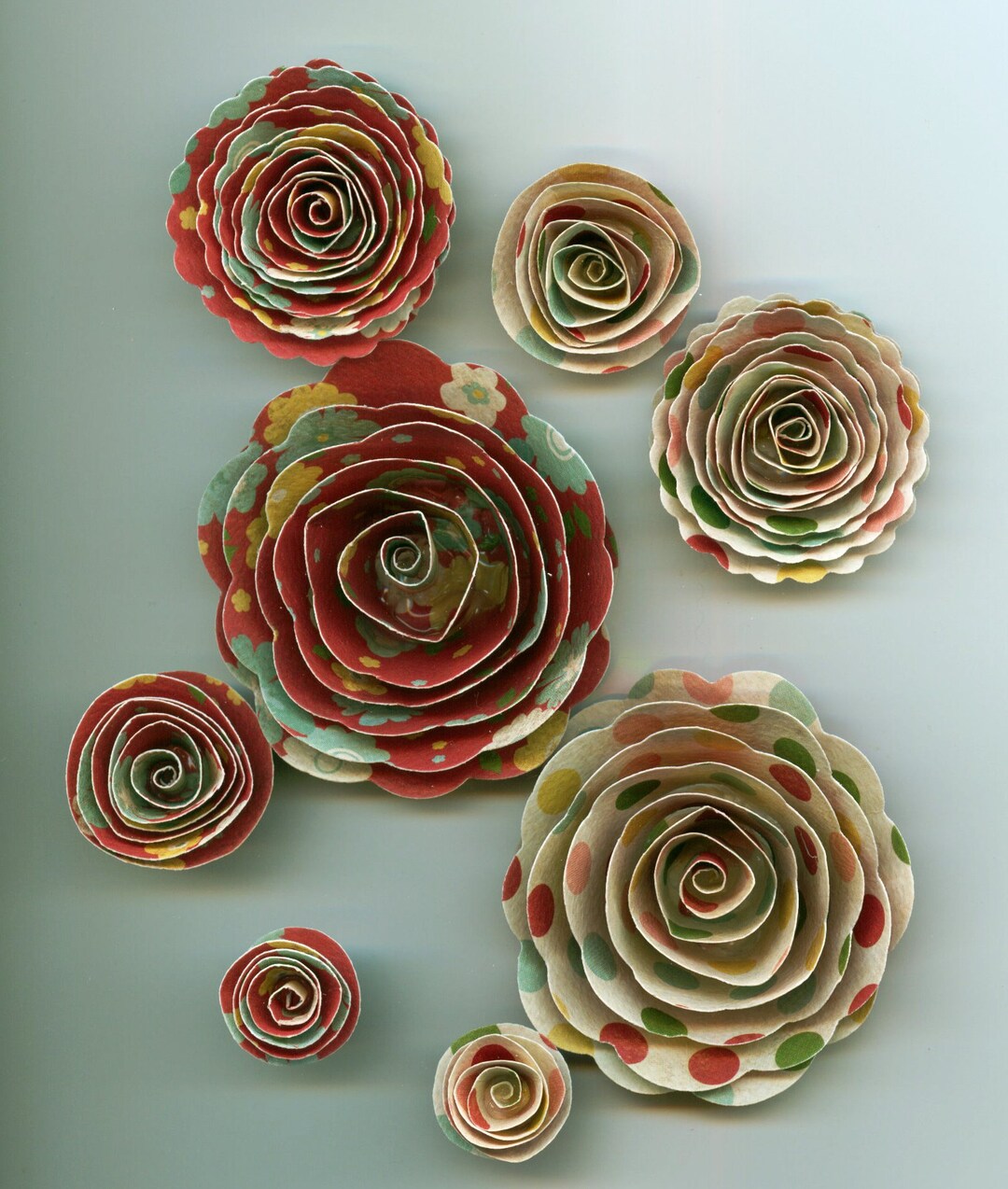 Farmhouse Paper Paper Flowers Barn Red Print Rolled Flowers - Etsy