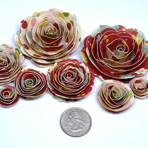 Farmhouse Paper Paper Flowers Barn Red Print Rolled Flowers - Etsy