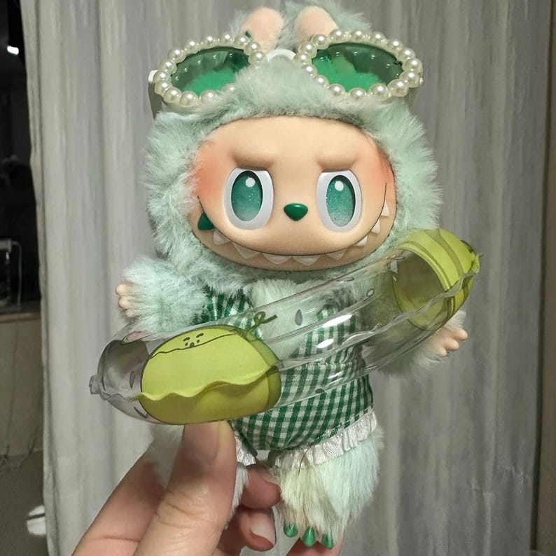 Labubu Doll Clothes: Mint Green Plush Swimsuit Set With Pearl Glasses ...