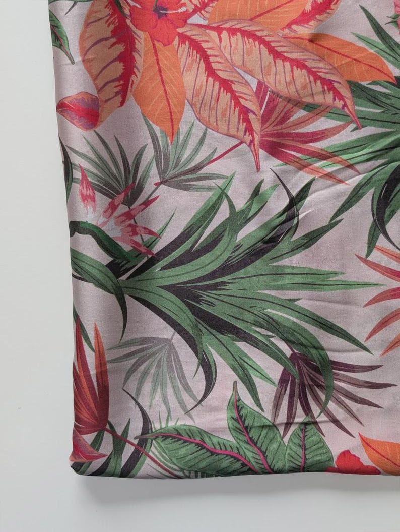 Viscose Modal Satin Fabric by Yard | Tropical Floral Print, Silky Drape ...