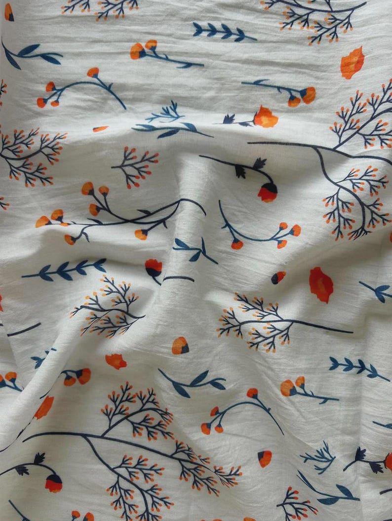 100% Cotton Voile Fabric | Lightweight Sheer Floral Print Material ...