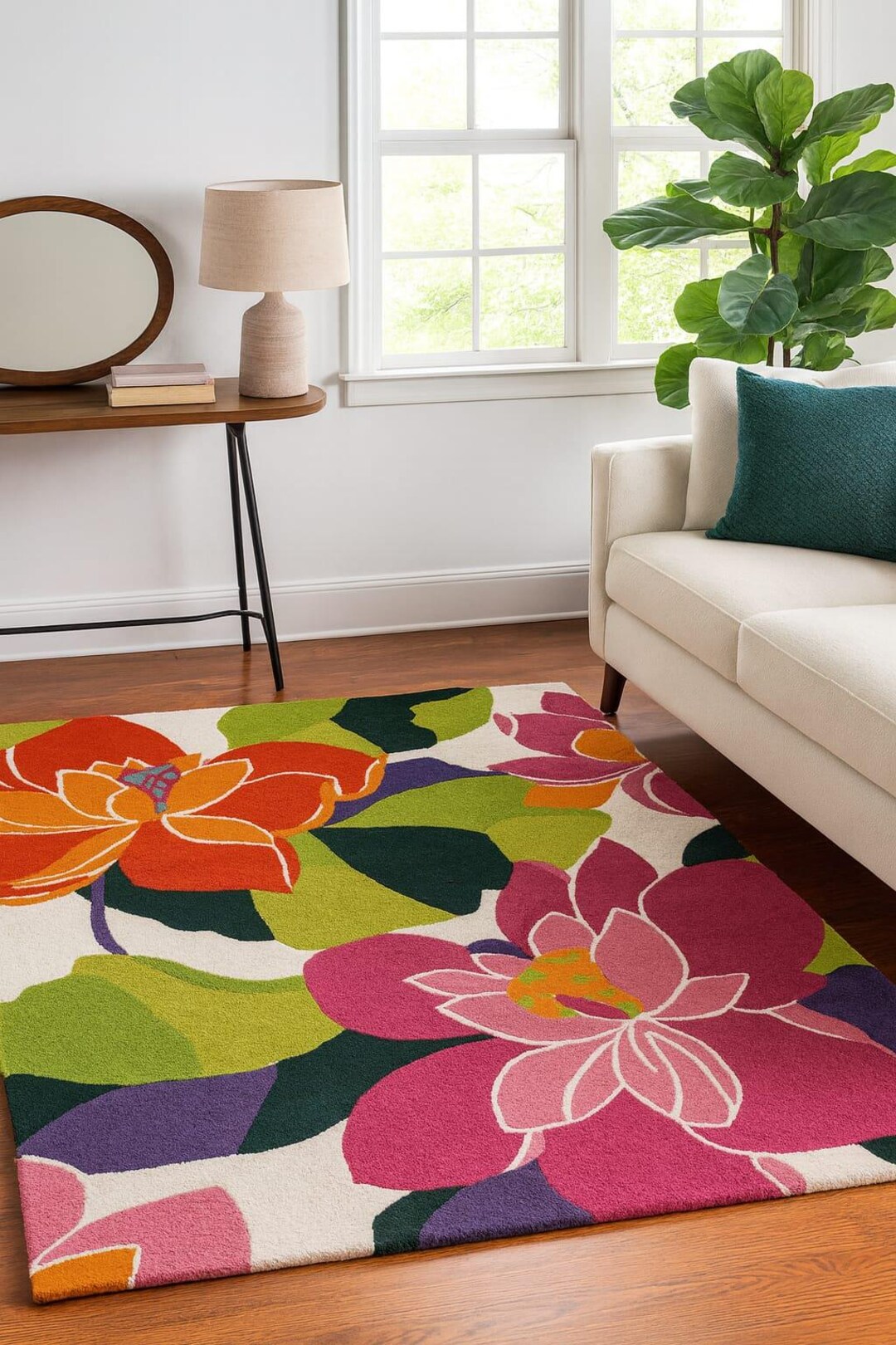 Floral Hand Tufted Rug | Bright Colorful Flower Area Rug | Modern ...
