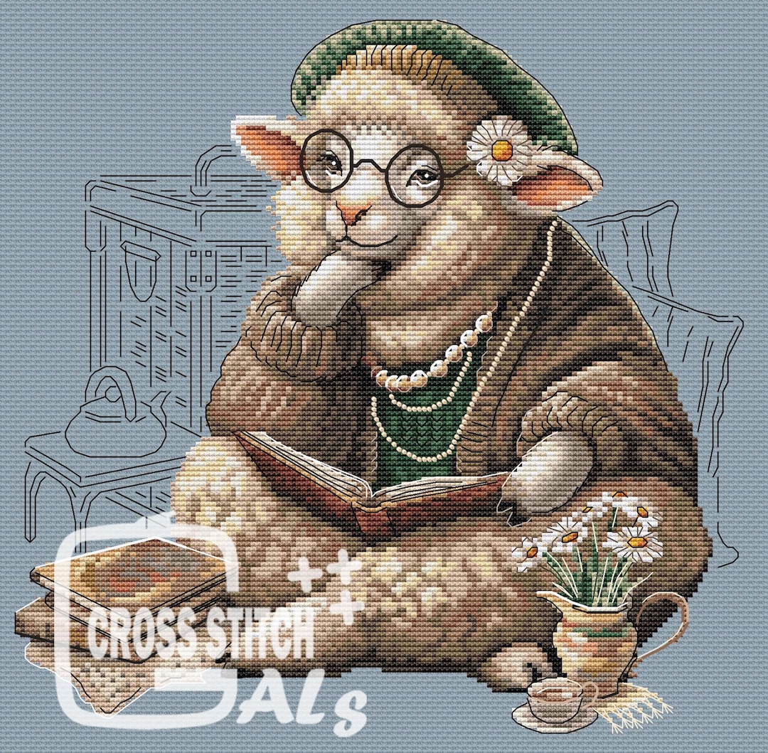 Philosopher Sheep Cross Stitch Pattern | Funny Animal Embroidery ...