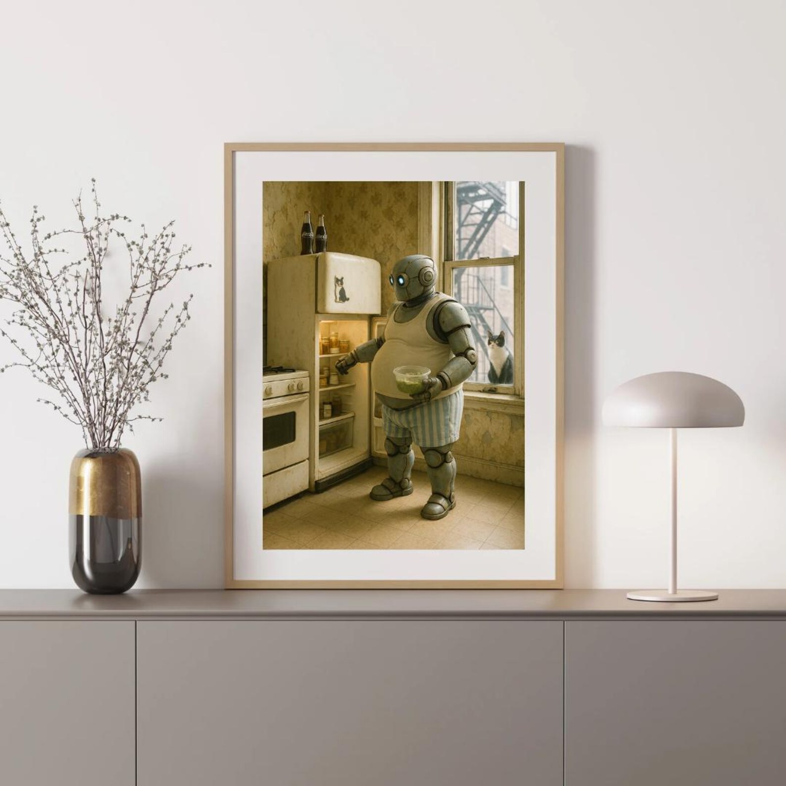 Robot in the Kitchen, Digital Wall Art, Garage Decor, Man Cave Decor ...