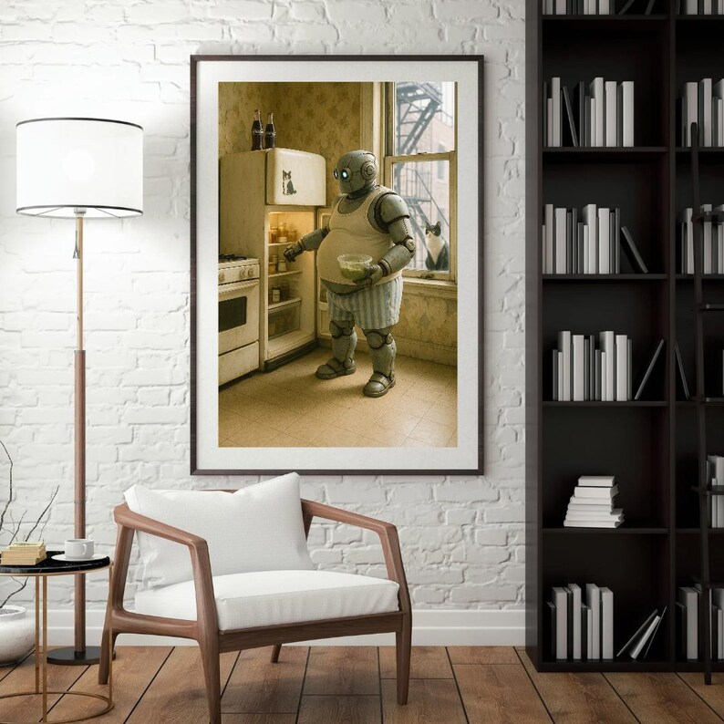 Robot in the Kitchen, Digital Wall Art, Garage Decor, Man Cave Decor ...