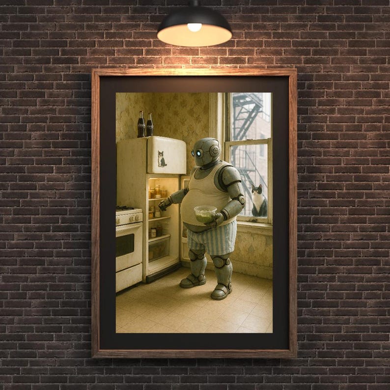 Robot in the Kitchen, Digital Wall Art, Garage Decor, Man Cave Decor ...