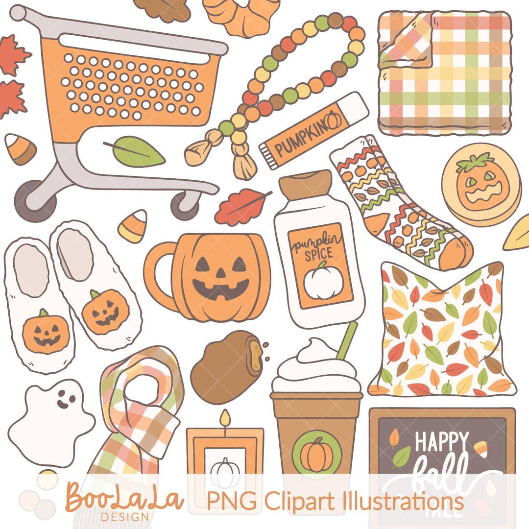 Autumn Shopping Clipart Set - Cozy Pumpkin Spice PNG Illustrations ...