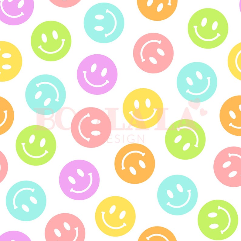 Groovy Smile Face Seamless Patterns - Smile Digital Paper, Retro Pastel ...