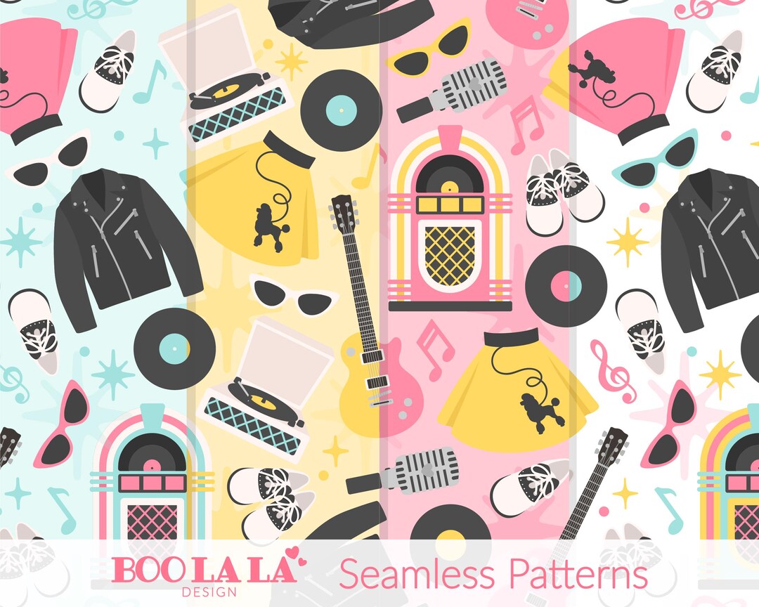 50's Sock Hop Digital Paper: Retro Diner Patterns (12"x12" Digital ...