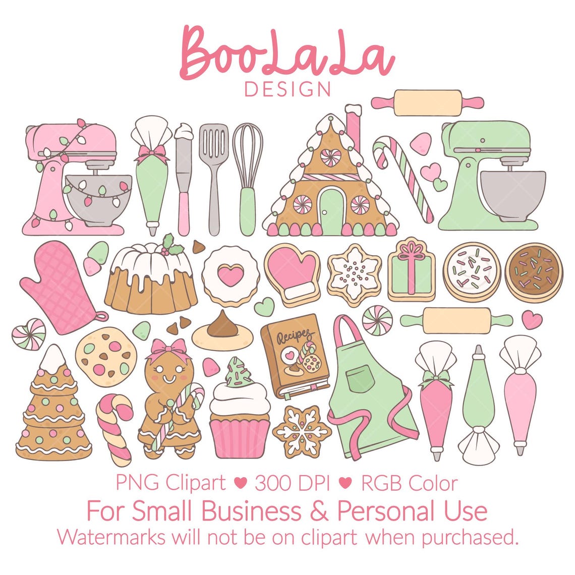 Pink & Mint Christmas Baking PNG Clipart: Cute Girly Christmas ...