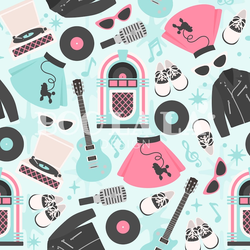 50's Sock Hop Digital Paper: Retro Diner Patterns (12"x12" Digital ...